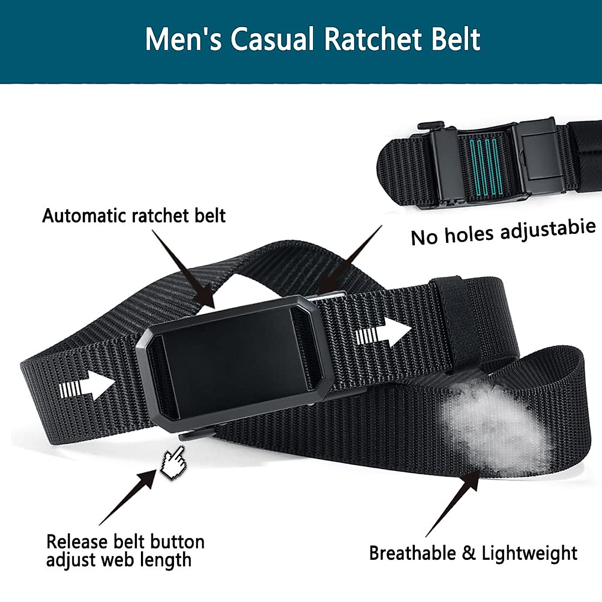 LionVII Ratchet Belts for Men - Mens Fashion Belt Nylon Fabric 1 3/8" for Casual Jeans - Adjustable Trim to Fit 27-46" Waist (Black)
