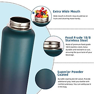 Volhoply 40 oz Insulated Water Bottles Paracord Handle, Stainless Steel Sports Bottle with Spout Lid, Double Walled Metal Travel Water Thermos with Wide Mouth, Reusable Water jug (Dark Night,1 Set)