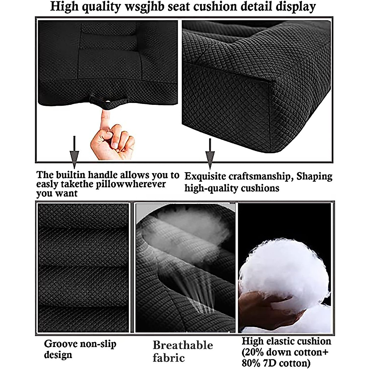 WSGJHB Car Booster Seat Cushion Posture Cushion Portable Breathable Mesh, Effectively Increase The Field of View by 12cm/ 4.7in, Ideal for Office, Home, Angle Lift Seat Cushions,Black
