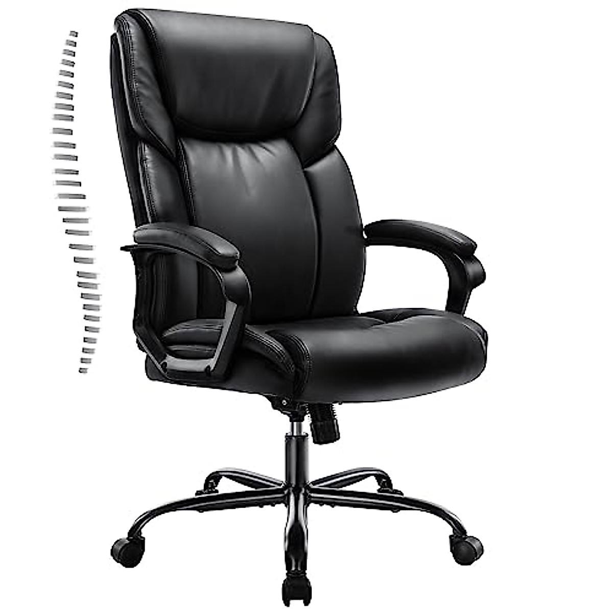 Executive Office Chair - Height Adjustable High Back Computer Chair, Ergonomic Home Office Desk Chair with Wheels, Armrest, and Headrest - 360° Swivel PU Leather Chair for Adults, Black.