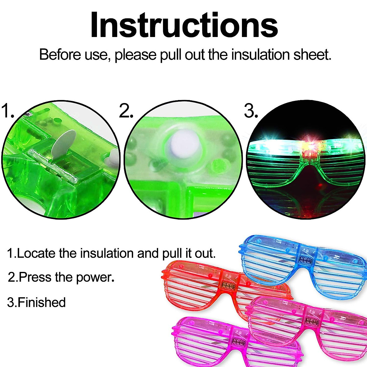 50 Pack LED Glasses New Years Light Up Party Glasses New Years Eve Glow In The Dark Party Supplies Shutter Shades Neon Flashing Glasses Carnival Sunglasses New Years Birthday Wedding Party Favors Toys