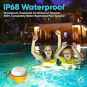 Pyle Floating Pool Speaker w/Lights Show, Waterproof Bluetooth Speaker, IP68, Crystal Clear Sound Quality, Surround Stereo Sound, Wireless 50 ft Range, for Shower, Hot Tub, Beach, Travel (White)