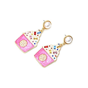 Ice Cream Earrings for Women, Cute Food Ice Cream Earrings for Womens, Beaded Pearls Ice Cream Dangle Earrings Hypoallergenic, Pearl Ice Cream Drop Earrings, Sterling Silver, No Gemstone