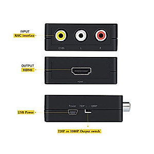WAVLINK RCA to HDMI Converter, 1080p 3RCA to HDMI CVBS AV Composite Video Audio Adapter with USB Charge Cable Support 1080P for PC Laptop Mini Xbox PS4 PS3 TV STB VHS VCR Camera DVD