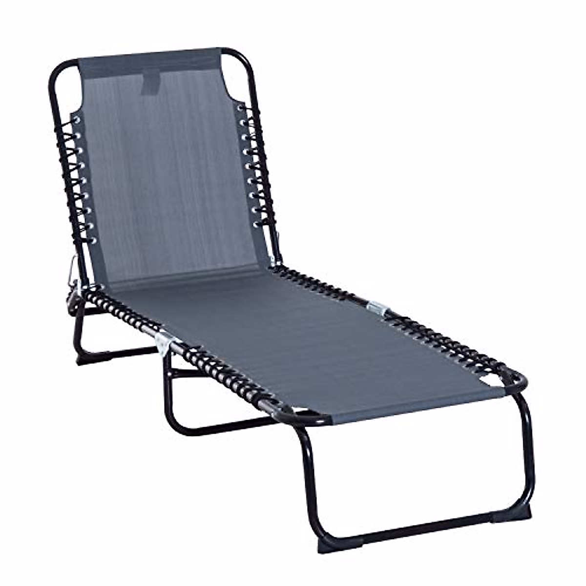 Outsunny Folding Chaise Lounge Pool Chairs, Outdoor Sun Tanning Chairs, Folding, Reclining Back, Steel Frame & Breathable Mesh for Beach, Yard, Patio, Gray