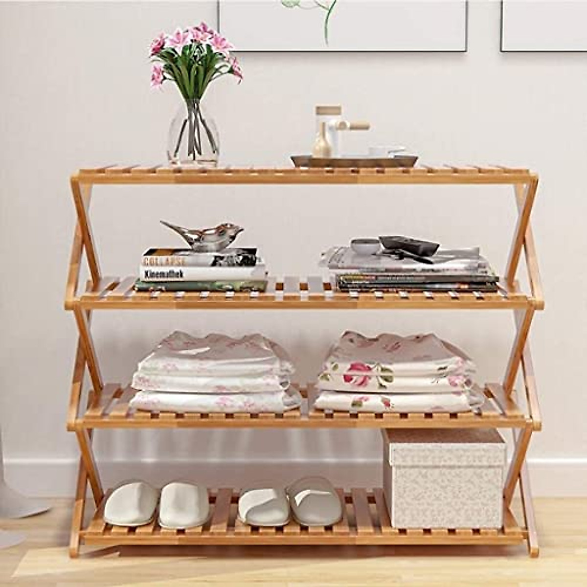 Shoe Bench Shoe Rack Folding Multi-Storey Simple Economic Solid Wood Shoe Multi-Purpose Shelves Shoes Storage Rack (Size : 50cm)
