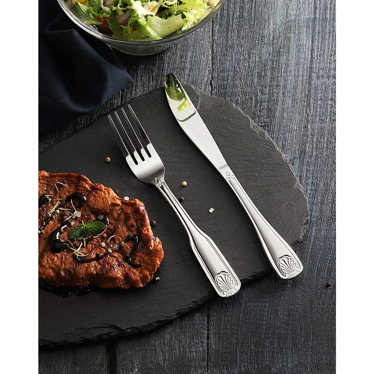 New Star Foodservice 58246 Shell Pattern, 18/0 Stainless Steel, Dinner Knife, 8.6-inch, Set of 12