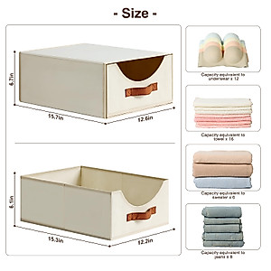 Homsorout Closet Organizers and Storage - Large Stackable Storage Bins with Drawer, Fabric Bins for Organization, Collapsible Storage Drawers Organizer for Bedroom, Living Room, 4 Pack, Beige