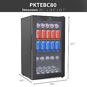 NutriChef PKTEBC80.5 18.69 Gallon Freestanding/Kitchen Countertop Black Electric Center Cooler Soda Beer Refrigerator w/Built-in Fan, Clear Glass Door 132-Can Canned Beverage Mini Fridge