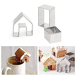 KALAIEN 3Pcs Stainless Steel Christmas Mini House Mold Gingerbread Cookie Cutter Set Cupcake Chocolate House (Small)