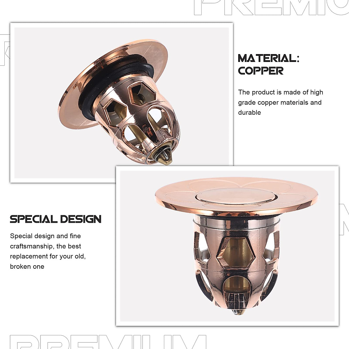 Uonlytech Sink Stopper Universal Sink Drain Tub Press Drain Rose Gold Bathtub Stopper for Bathroom, Washbasin