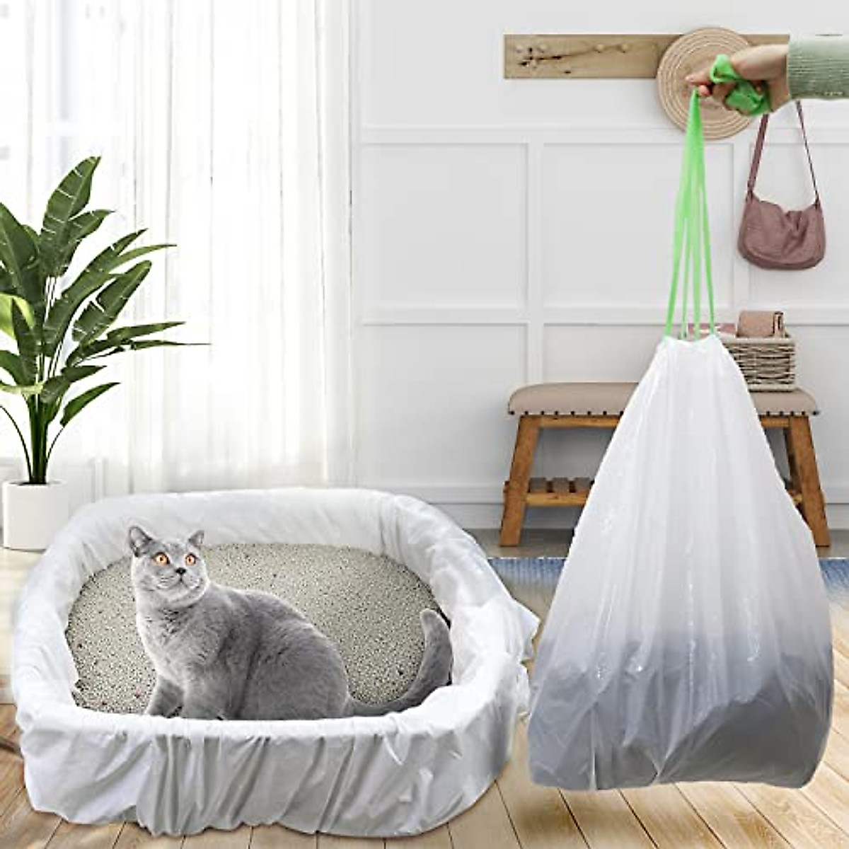Sifting Cat Litter Box Liners Bags with Holes- Durable with Drawstring Scratch Resistant Waste (1, 36x18 Inch (Pack of 7))