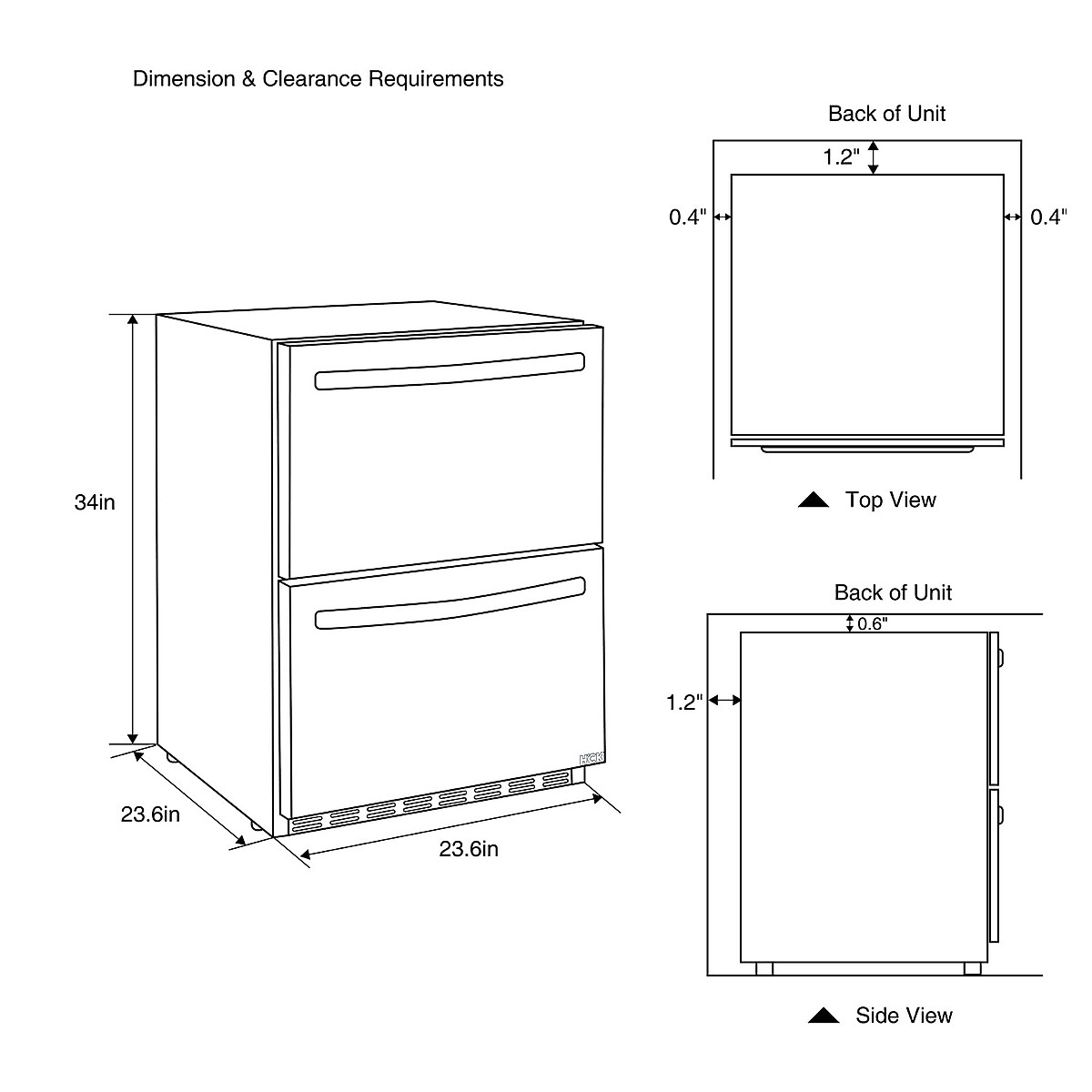 HCK 24 inch Dual Zone Refrigerator, Weather Proof Design Indoor and Outdoor Under Counter Drawer Built-in Beverage and Wine Fridge for Home and Commercial Use, Stainless Steel