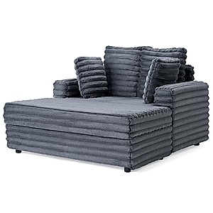 VanAcc 53 Inch Chaise Lounge Indoor, Upholstered Sofa Bed with Throw Pillows and Armrests, Sleeper Chair- Plush Chair Bed for Living Room, Grey