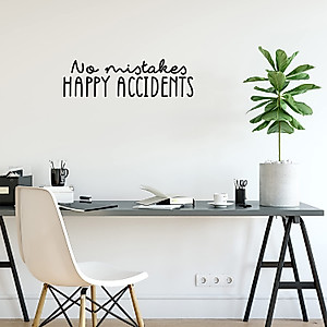 Vinyl Wall Art Decal - No Mistakes Happy Accidents - 9" x 30" - Trendy Cute Positive Fun Quote Sticker for Bedroom Kids Room Playroom Nursery Daycare Classroom Office Business Lovely Decor (Black)
