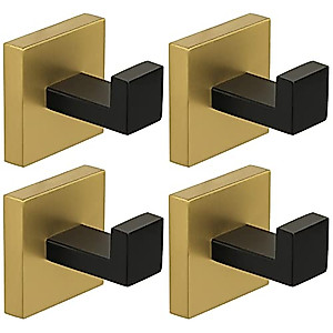 Alise Towel Hooks Single Robe Clothes Hook for Bathroom Toilet Shower Bathtub Bedroom Kitchen Wall Mount,SUS304 Stainless Steel Gold and Black Finish Pack of 4