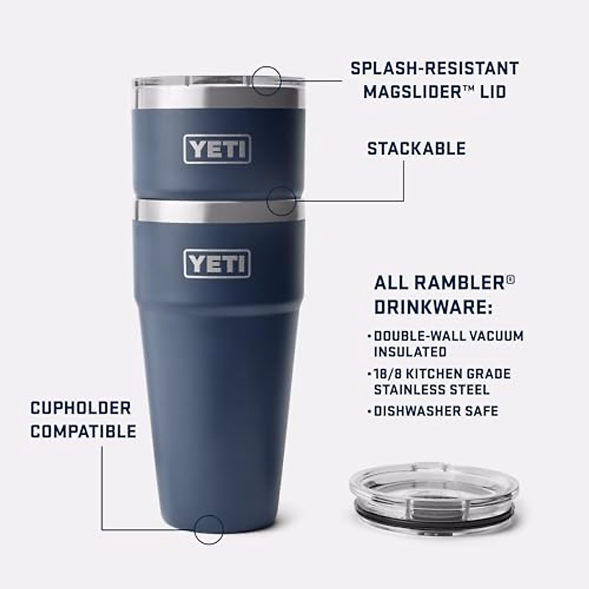 YETI Rambler Cup, Vacuum Insulated Stainless Steel Stackable Cup with Magslider Lid, Rescue Red, 30 oz (887 ml)