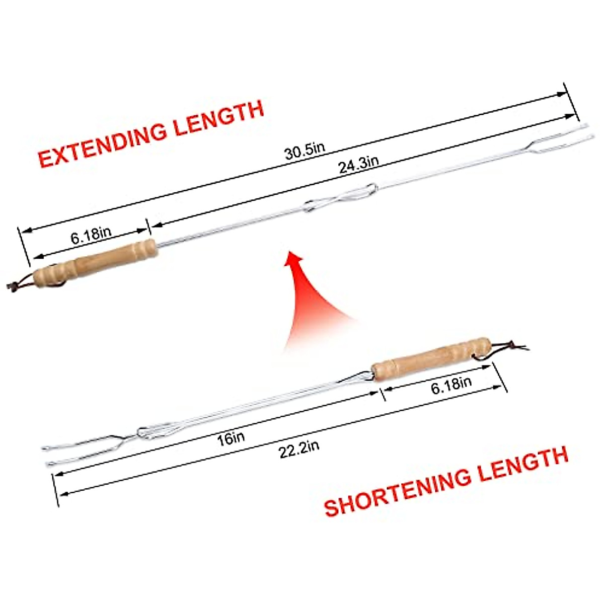 HENGI 6 Pack Marshmallow Roasting Sticks, 30" Extendable Long Smores Sticks, Hot Dog Sticks for Campfire, Telescoping Heavy Duty Campfire Forks Roasting Sticks for Fire Pit with Carry Pocket