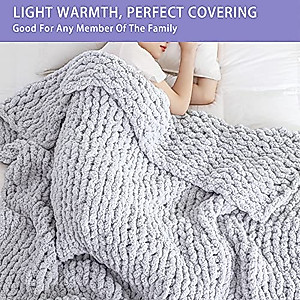 Chunky Knit Blanket Throw 51x63, Soft Chenille Chunky Knitted Throw Blanket, Big Knit Blankets Chunky, Thick Cable Knit Throw, Large Rope Knot Throw Blankets for Couch Bed Sofa(Light Grey)