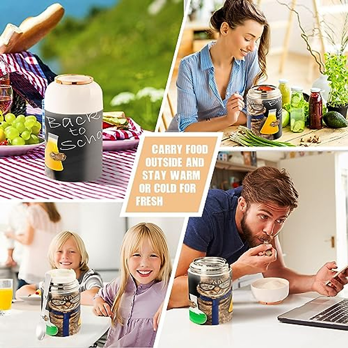 CUPADA Funny Cat Teacher Food Jar, Back To Insulated Hot Food Jars Vacuum 17OZ with Folding Spoon for Work Trip Picnic Camping