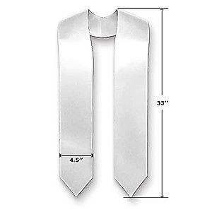 Pack of 6 Plain Blank Satin Graduation Stoles 66''x4.5'' - Finest Regalia Satin Stoles, Fully Lined to Drape Perfectly, White, GS6, Medium