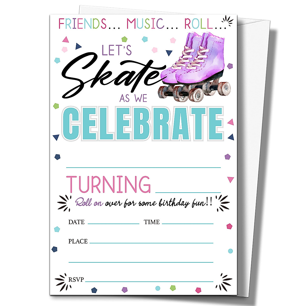 ISOVF 4" x 6" Roller Skating Birthday Party Invitation Cards With Envelopes (20 Sets) - Fill-in Style Skate Party Invites- C40