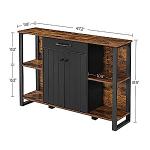 VASAGLE Buffet Cabinet, Kitchen Sideboard, Storage Organizer with Drawer, Shelves, Door, for Living Room Hallway, Rustic Brown and Black ULSC103B01