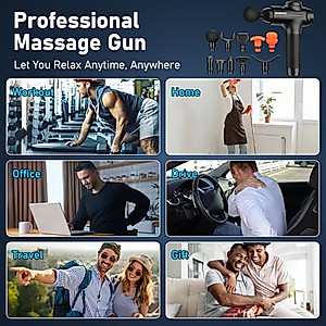 RAEMAO Massage Gun Deep Tissue, Back Massage Gun for Athletes for Pain Relief Attaching 10 PCS Specialized Replacement Heads, Percussion Massager with 10 Speeds & LED Screen, Black