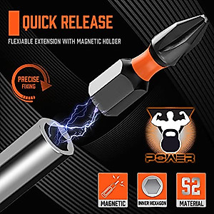 HORUSDY 2-Piece 1/4" Bit Driver Magnetic Screwdriver Bit Holder, 190mm and 90mm Long, Screwdriver Handle for Magnet Tip