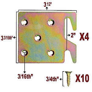 First Choice Products Heavy 5 Hole Wood Frame Bed Hook Plates – Pack of 4 Brackets, Gold