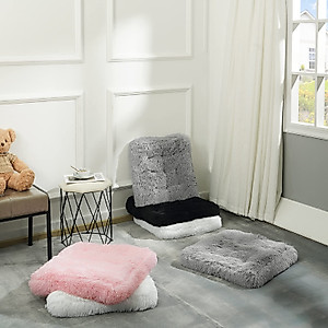 Espiraio Chair Cushion, Thick and Comfortable Seat Cushion Pads, Super Soft Cute Durable Square Pillow, Shaggy Chair Cover Chair Pads Home Decor Stools Floor Cushion Pet Pad 20 × 20 Inch Cream White