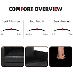 VAMEPOLE Black Leather Sectional Sofa Couch 3 Pieces, Loveseat and Accent Chair Stitching Tufted Cushion Suitable for Small Space, Office, Meeting Room, Living Room Furniture Sets