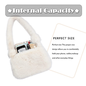 TANOSII Fuzzy Underarm Bag Faux Fur Shoulder Bag Furry Top-handle Bag Fluffy Handbag for Women White