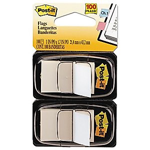 3M Post-It Flags in Dispenser, 1-Inch X 1-3/4-Inch, White, 100 Flags/Pack (680We2)
