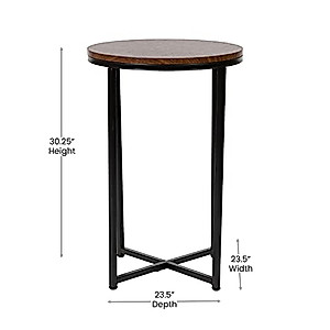 Taylor + Logan Brennan End Table - Engineered Wood Walnut Side Table with Matte Black Cross Brace Frame - 15.75" Round Side Table