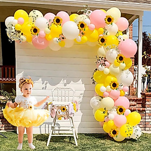 Boognt DIY Pink Yellow White Balloon Garland Kit Arch Kit 160PCS Balloons for Lemonade Girls First Birthday You are my Sunshine Kids Bee Day Sunflower Oh Baby Shower Bridal Shower Balloon Party Decor
