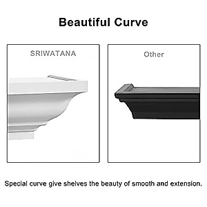 SRIWATANA White Floating Shelves, 24 Inch Solid Wood Storage Wall Shelves Set of 4 Display Ledge Shelves Decor for Bedroom, Living Room, Bathroom, Kitchen - White