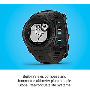 Garmin 010-N2064-00 Instinct, Rugged Outdoor Watch with GPS, Features GLONASS and Galileo, Heart Rate Monitoring and 3-axis Compass, 1.27-inch, Graphite (Renewed)