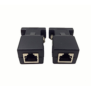 Halokny VGA Extender Over Ethernet Adapter, VGA 15 Pin Male to CAT5 CAT6 RJ45 Female Network Cable Extender Connector Adapter(2-Pack)