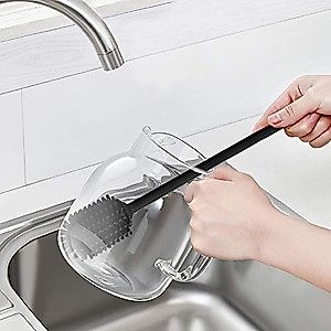 KUFUNG Silicone Bottle Brush, Long Handle Flexible Cleaner Brush for Water Bottles, Glasswares, Mugs, Hydro Flask, Vase and Glassware Brush for Narrow Neck Containers (Black)