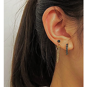 5 Pairs Gold Huggies Hoop Earrings Set for Women Girls Small Dangle Chain Hoop Earrings Jewelry for Gifts (Gold-Black)