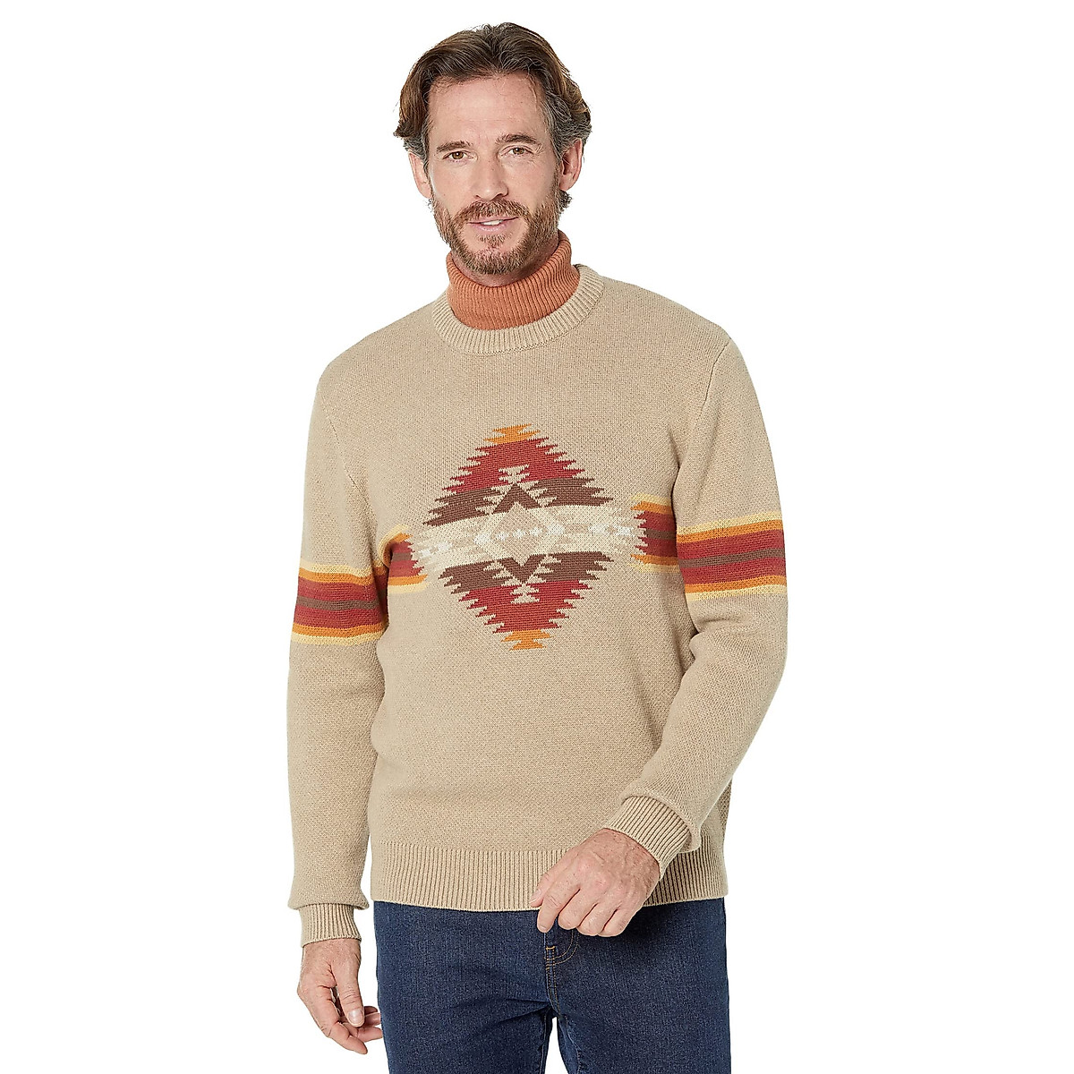 Pendleton Men's Cotton Crew, Mission Trails-Tan, Small