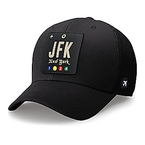 We Fly Trucker Hat for Men & Women, Adjustable Baseball Hat, Mesh Snapback, Travel Essential Hat (New York, Black)