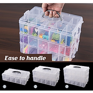 Anstore Storage Box with Compartments, Reinforced 3-Tier Clear Plastic Craft Storage Box with Lids, Practical Sorting Box for Crafts, Jewelry, Toy building blocks(Medium)