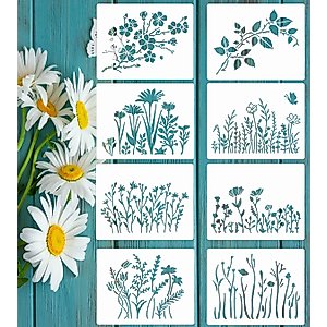 Wild Flower Stencils for Painting on Wood,Cherry Blossom Vine Stencils Reusable Drawing Stencil for Painting on Wood, Canvas, Furniture, DIY