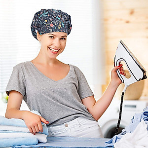 SATINIOR 6 Pieces Caps with Buttons Elastic Bouffant Turban, Nursing Surgical Cap Printed Scrub Working Hats with Sweatband Unisex Tie Back Hats Hair Covers