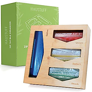 HAUSTUFF Bamboo Ziplock Bag Organizer, Gallon Bags Storage Organizer for Kitchen Pantry, Bamboo Drawer Baggie Organizer for Food Storage - No Assembly Needed