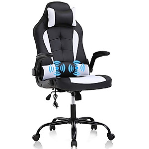 Gaming chair Office Chair Desk Chair Massage Ergonomic High Back Computer Chair with Lumbar Support Flip-up Arms Headrest PU Leather Height Adjustable Swivel Executive Chair for Women Men Adult