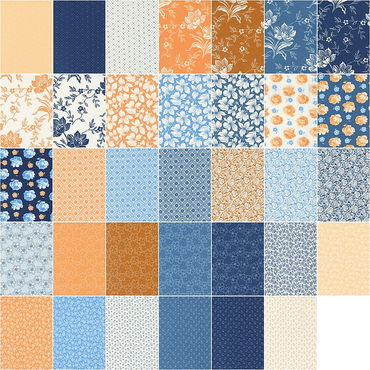 Denim & Daisies Charm Pack by Joanna Figueroa; 42-5" Precut Fabric Quilt Squares