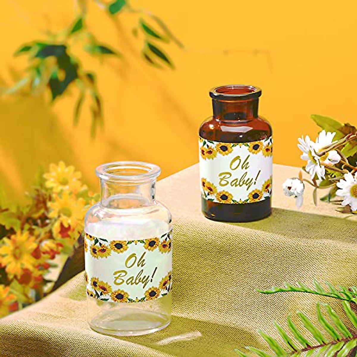 40 Pieces Sunflower Baby Shower Water Bottle Labels Floral Water Bottle Labels Waterproof Sunflower Bottle Sticker Labels for Baby Shower Gender Reveal Birthday Baby Sprinkle Party Decoration Supplies